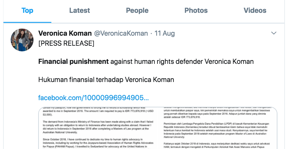 Veronica Koman’s Propaganda – WEST PAPUA